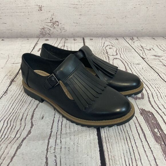 Clarks | Shoes | Clarks Shoes Womens 85 Black Leather Buckle Fasting T ...